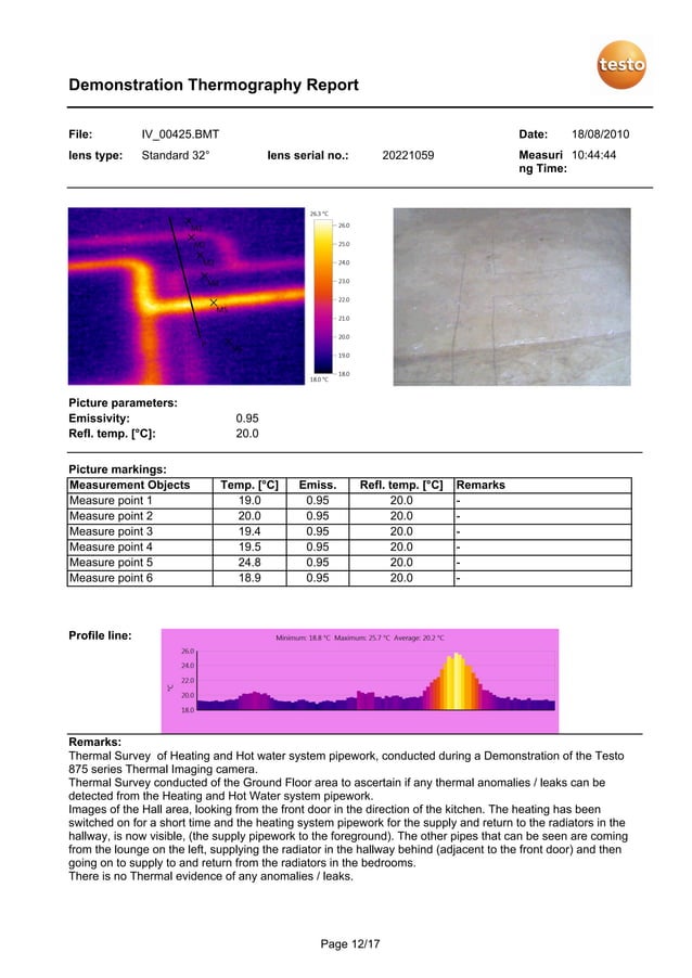 Demonstration thermography report of trace & access of heating pipework ...