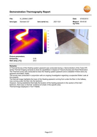 Demonstration thermography report of trace & access of heating pipework ...