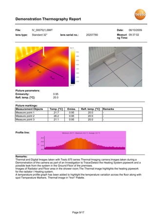 Demonstration thermography report of trace & access of heating pipework ...