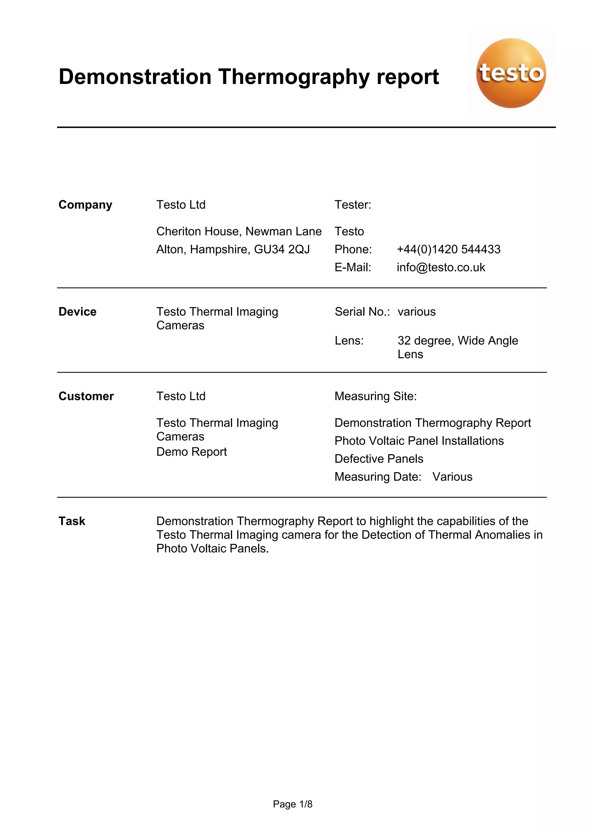 Demonstration thermography report photovoltaic panels | PDF