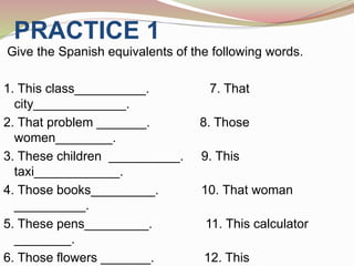 Demonstrative adjectives | PPTX