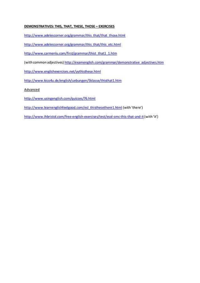 Demonstratives: exercises | DOCX