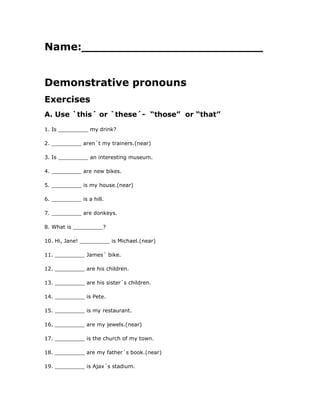 Demonstrative Pronouns Worksheet Pdf