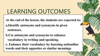 DEMO PPT SYNONYMS AND ANTONYMS games and other meanings of the topic | PPTX