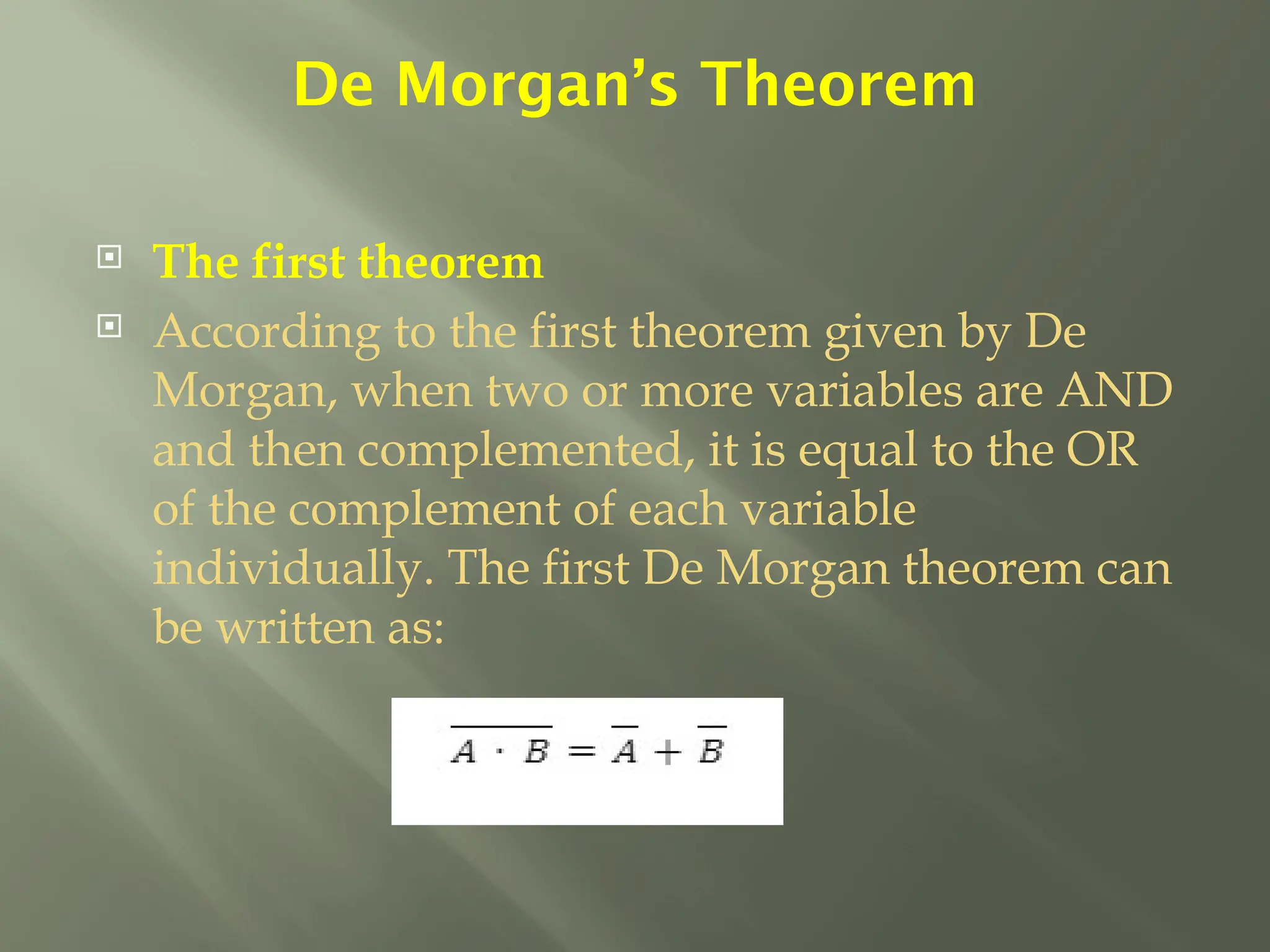 Demorgan's theorem- with diagram and truth table | PPTX
