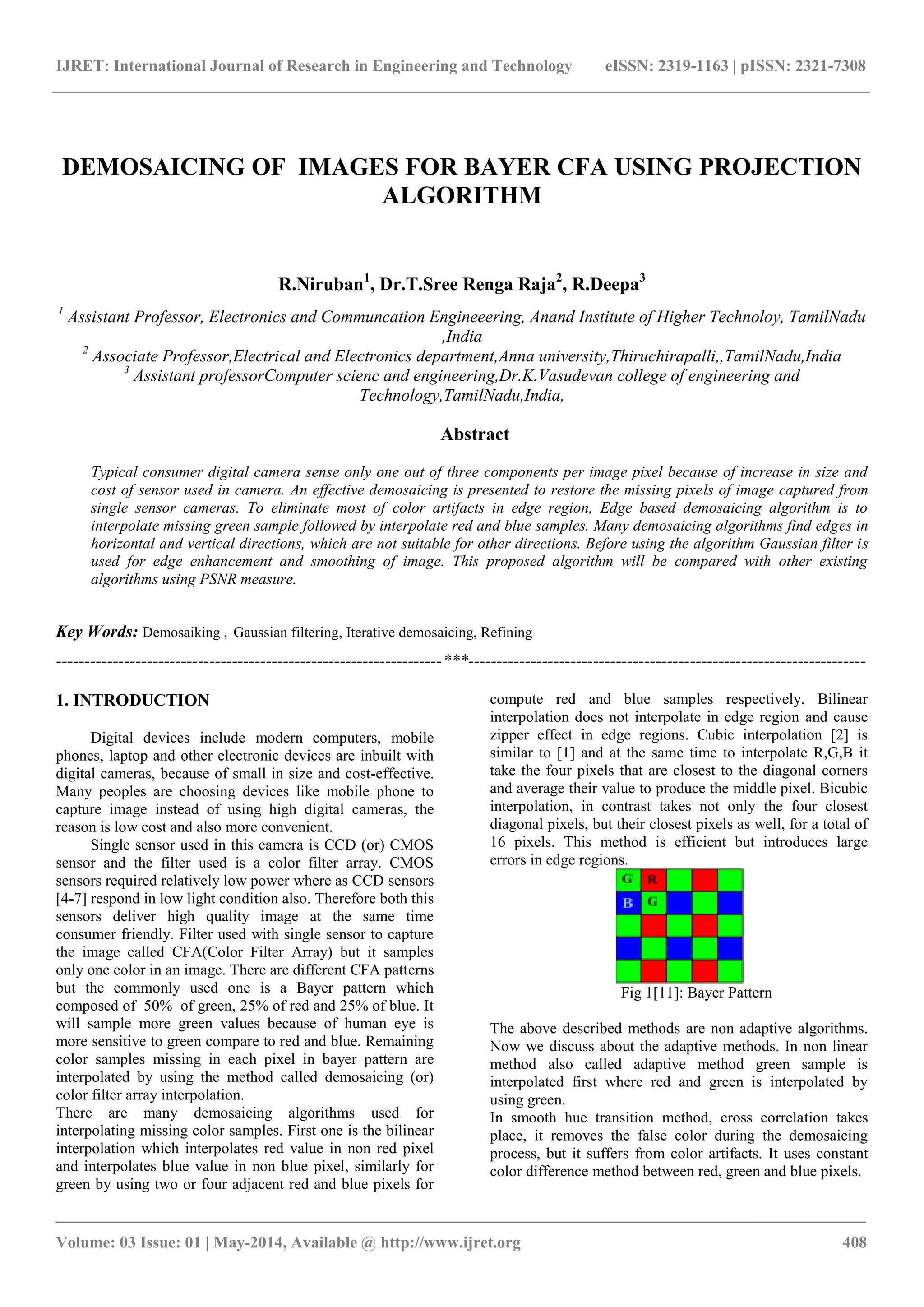 Demosaicing of images for bayer cfa using projection algorithm | PDF
