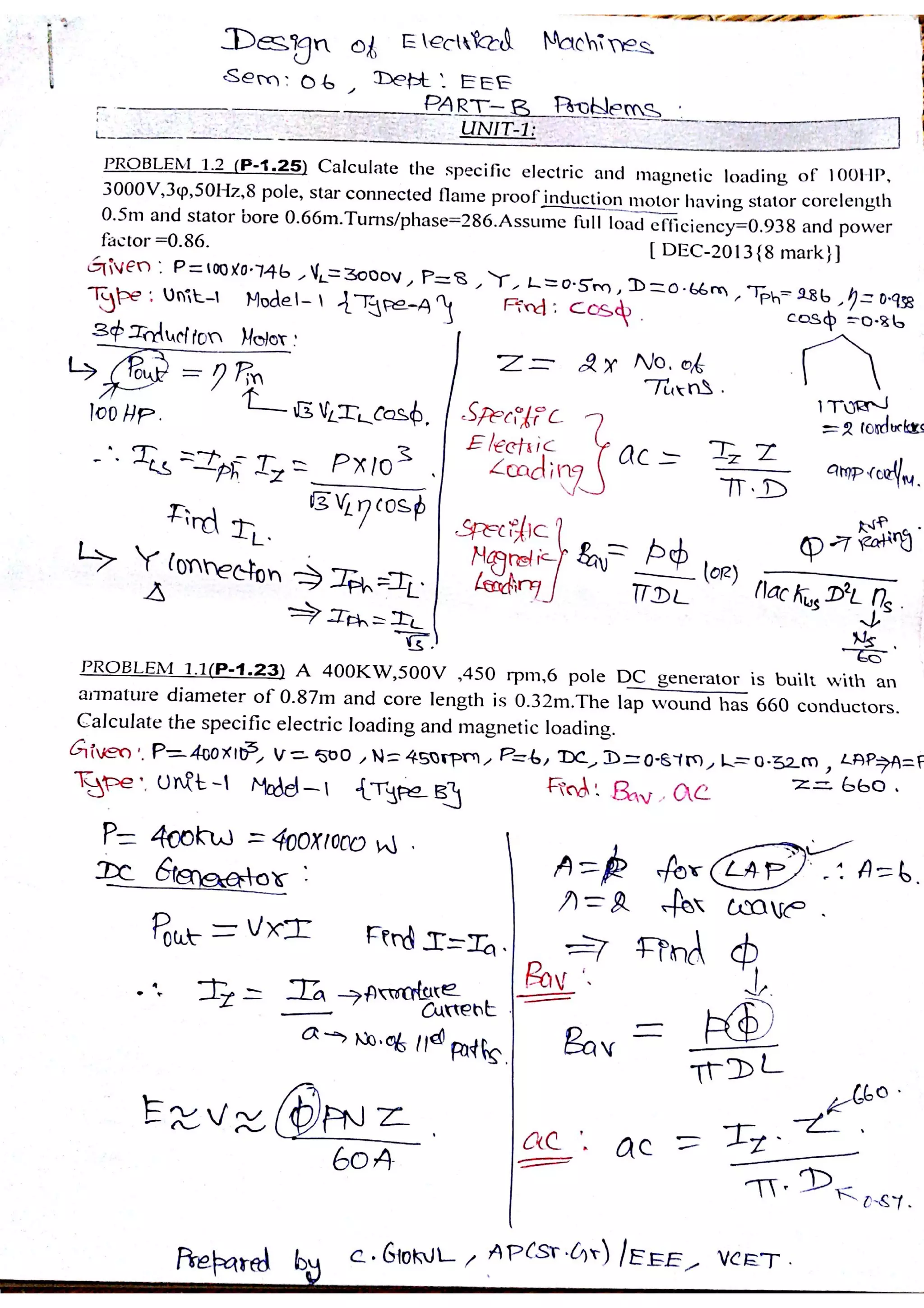 Design of Electrical Machines Problems & Solutions | PDF