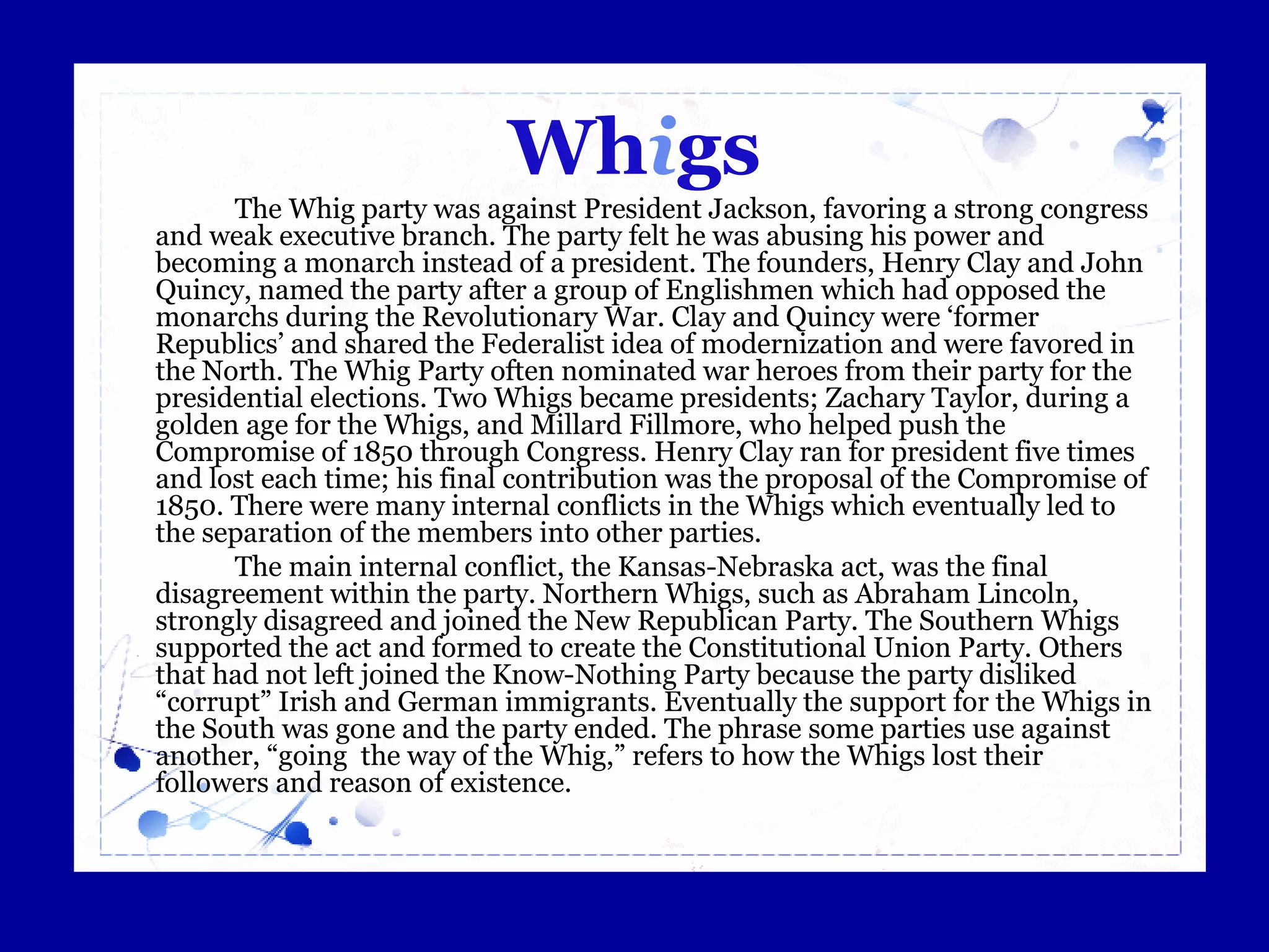 Differences Between Democrats and Whigs | PPT
