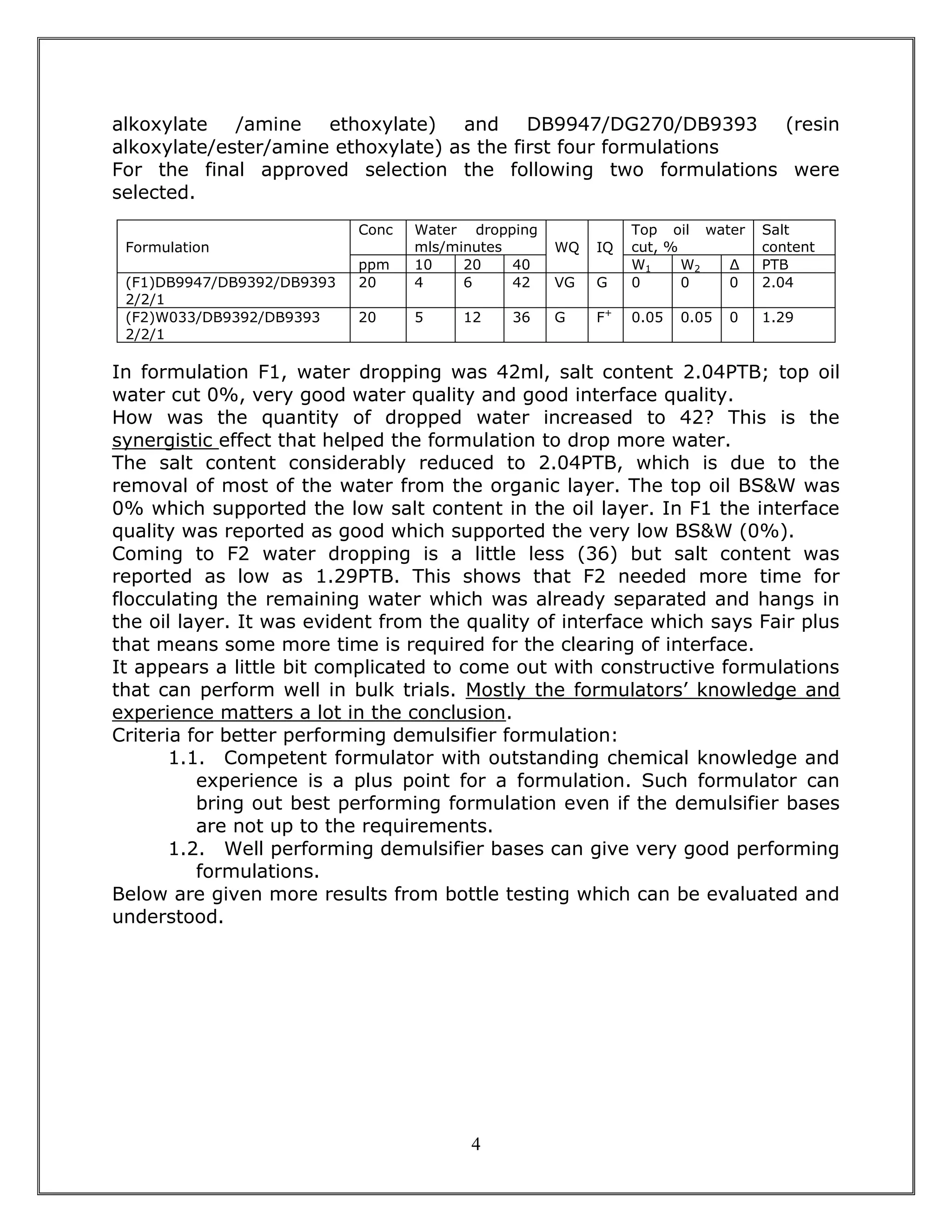 Demulsifiers water in oil emulsion separation results | PDF