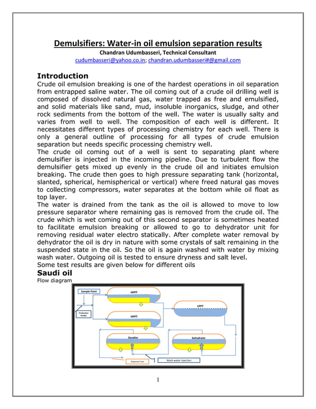 Demulsifiers water in oil emulsion separation results | PDF | Chemistry ...