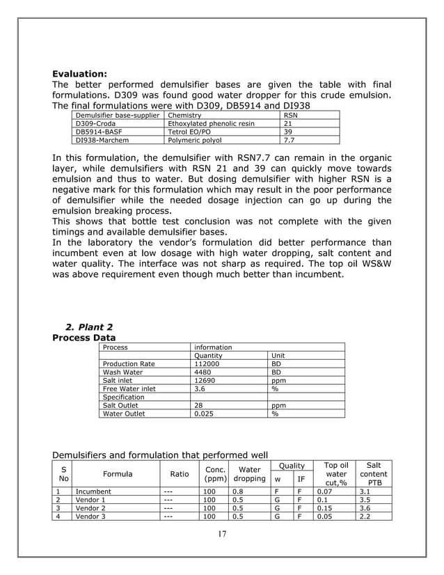 Demulsifiers water in oil emulsion separation results | PDF | Chemistry ...