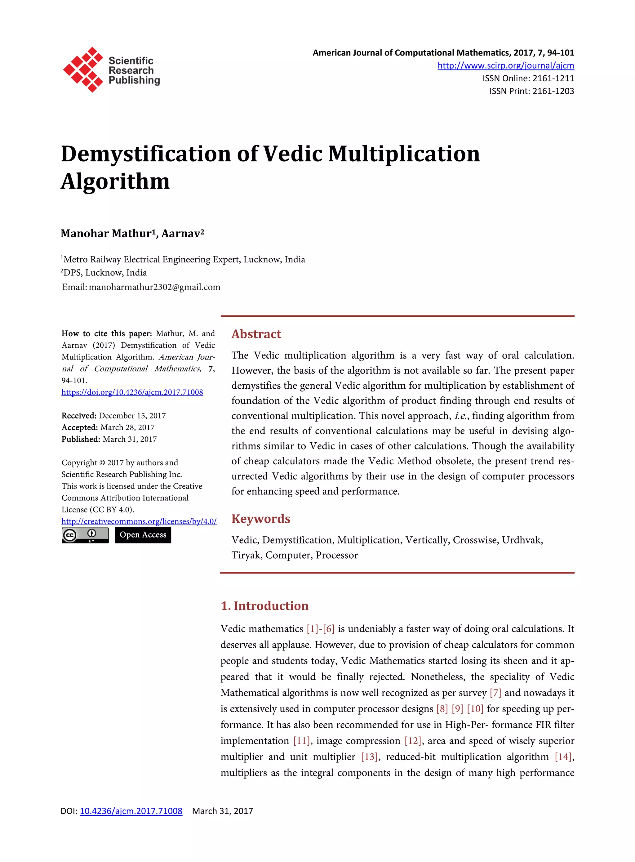 Demystification of vedic multiplication algorithm | PDF | Hinduism | Religion & Spirituality