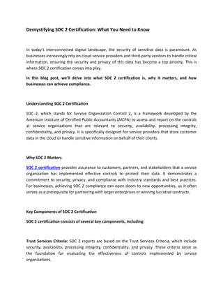 Demystifying SOC 2 Certification: What You Need to Know | PDF