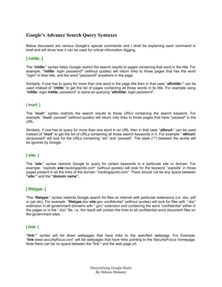 Demystifying google hacks | DOC