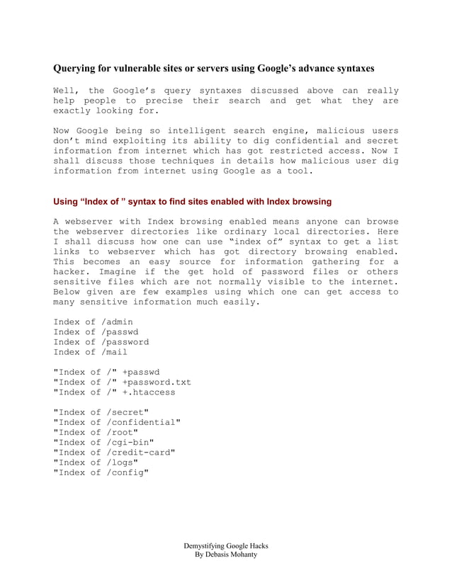 Demystifying google hacks | PDF
