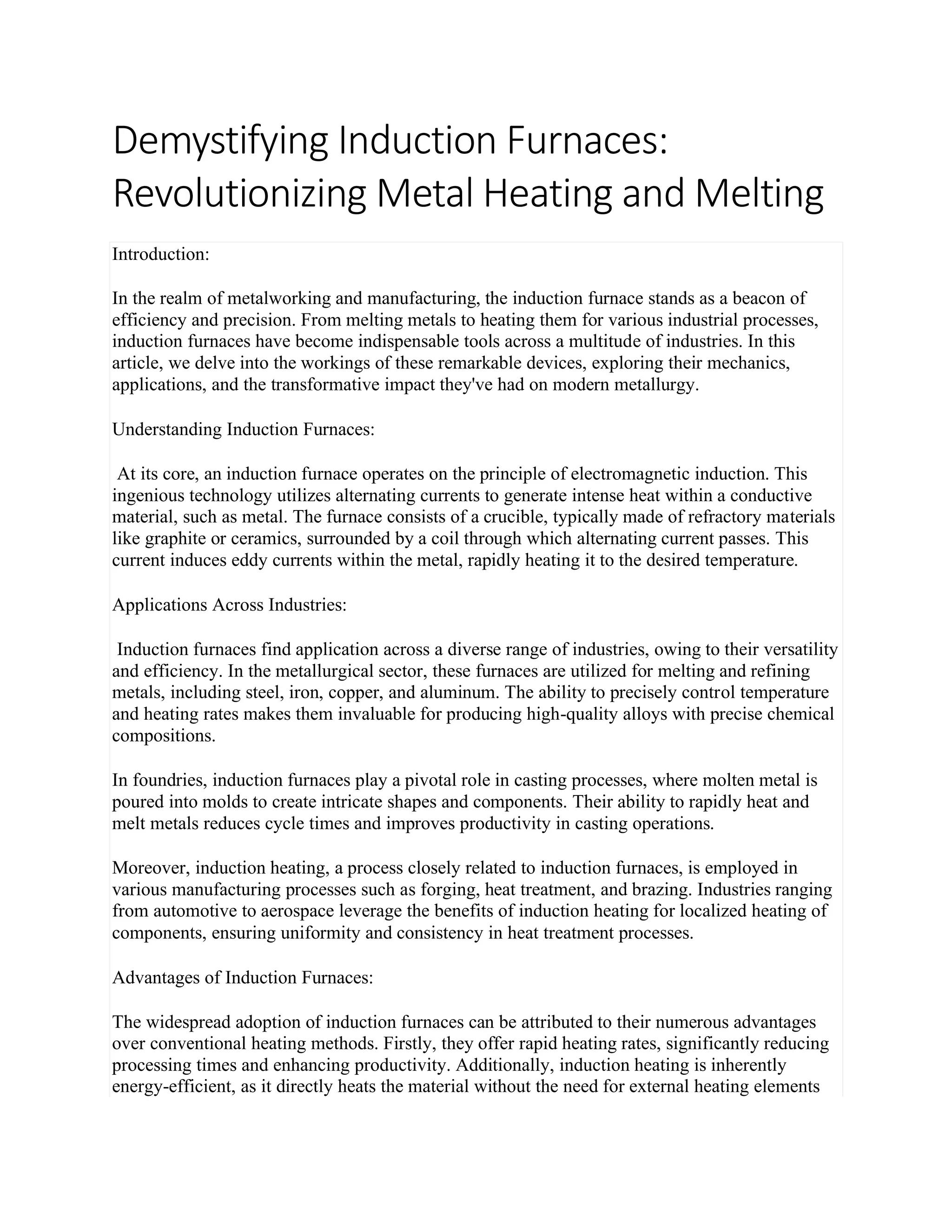 Demystifying Induction Furnaces | Delmer | PDF