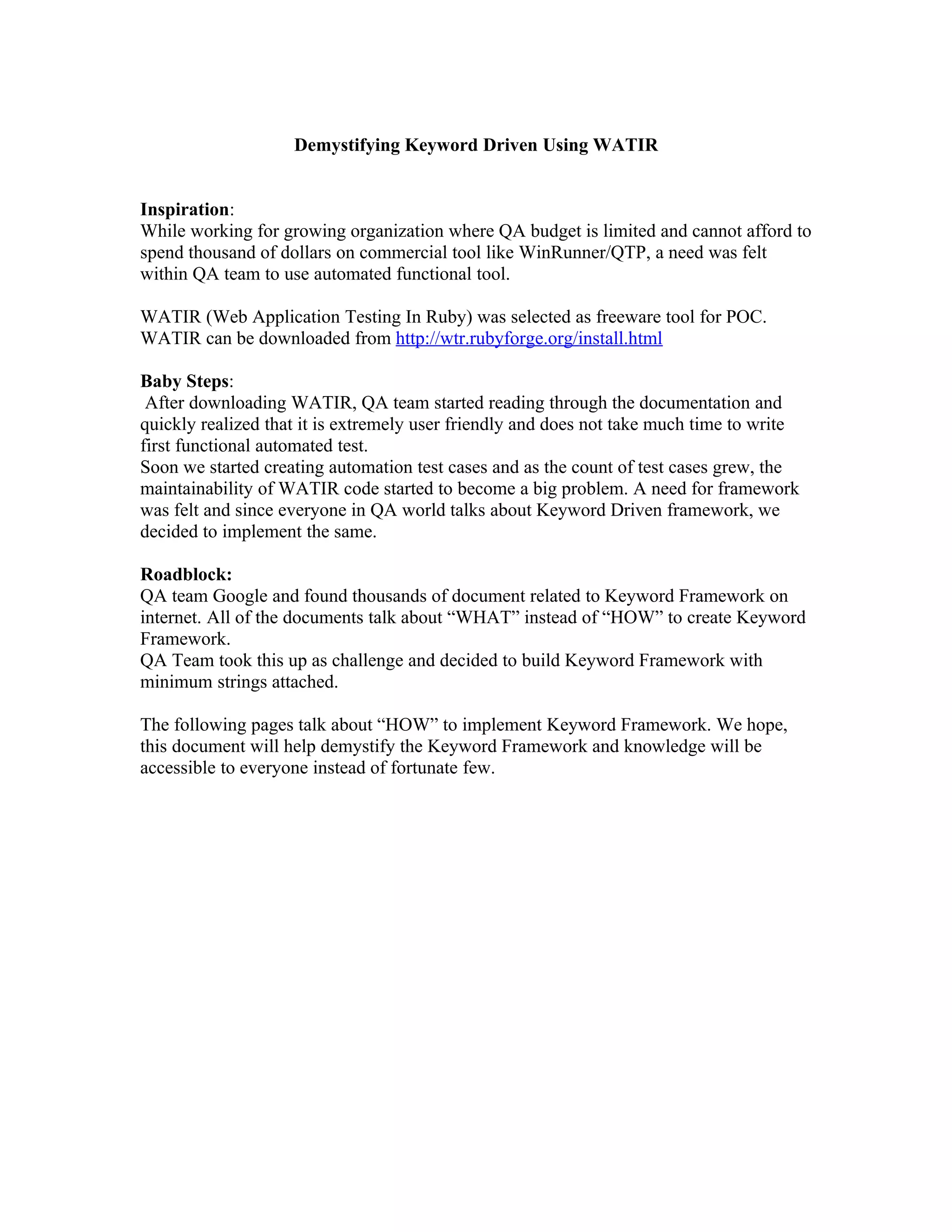 Demystifying Keyword Driven Using Watir | PDF Demystifying Keyword Driven Using Watir | PDF