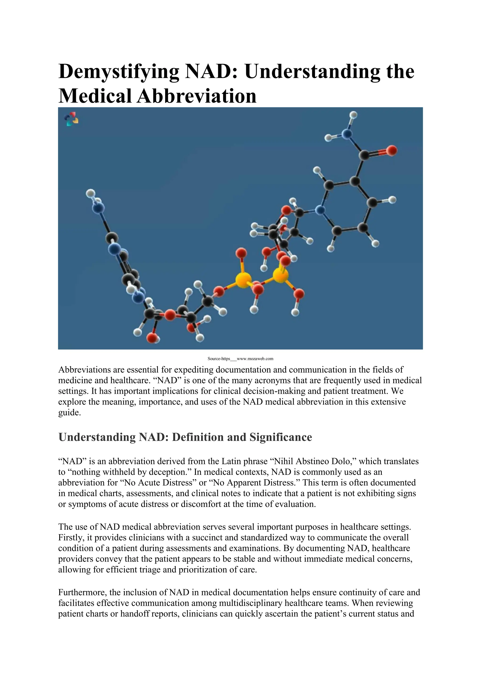 NAD Medical Abbreviation: Understanding Its Meaning and Significance in ...