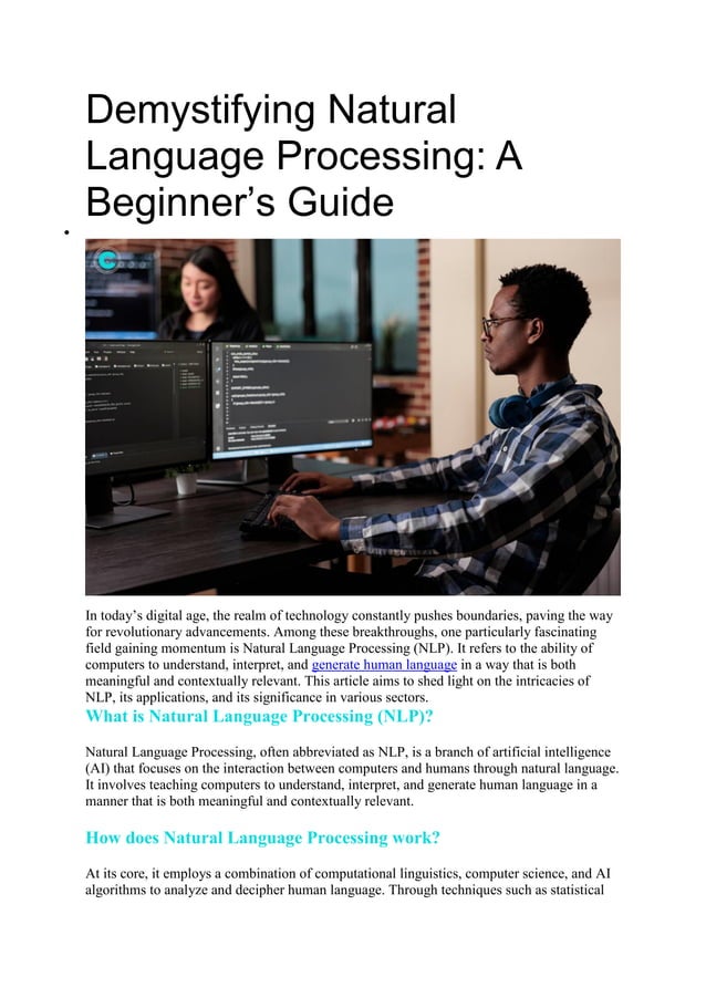 Demystifying Natural Language Processing: A Beginner’s Guide | PDF