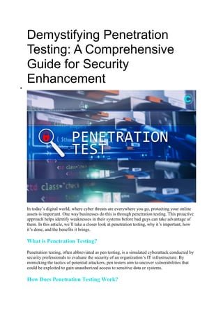 Demystifying Penetration Testing: A Comprehensive Guide for Security ...