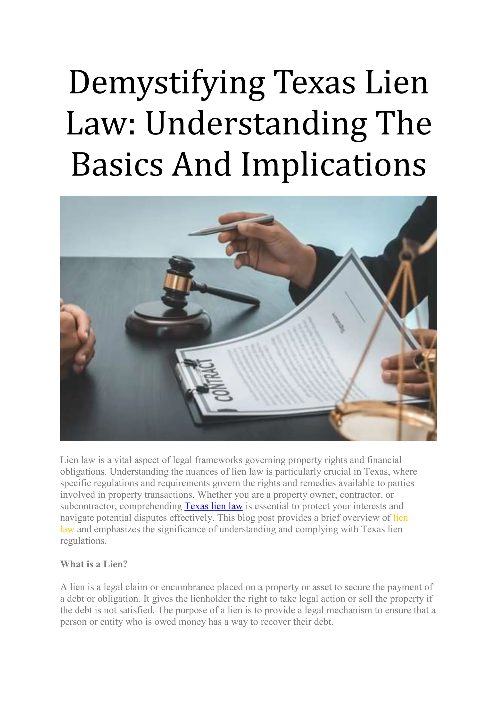 Demystifying Texas Lien Law- Understanding The Basics And Implications.docx