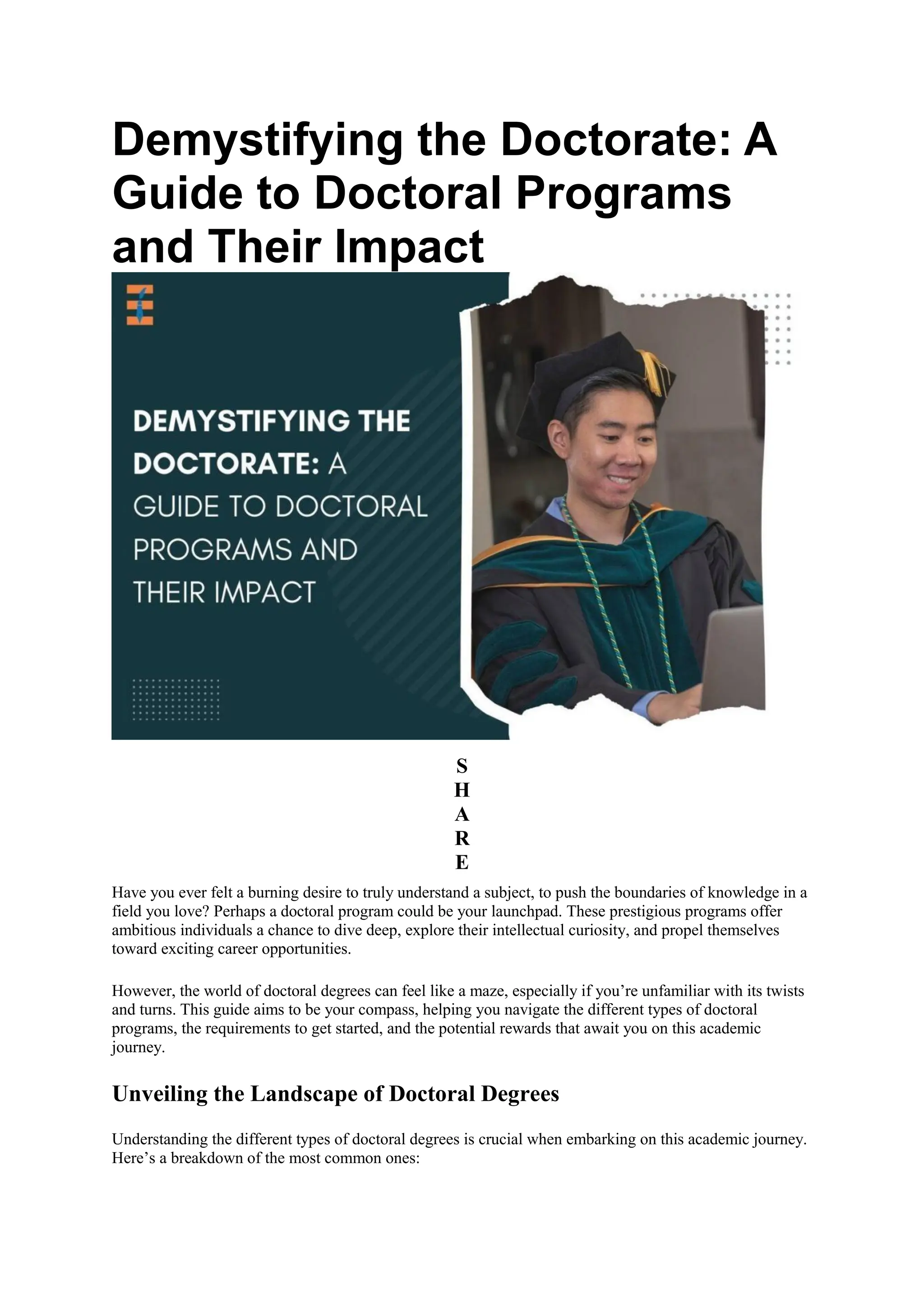Demystifying the Doctorate: A Guide to Doctoral Programs and Their ...