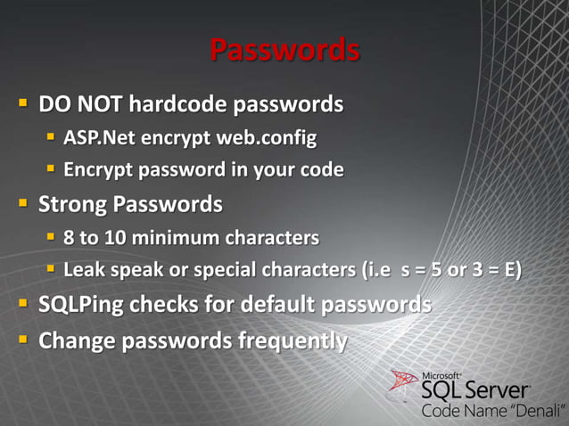 Denali Sql Server Security | PPTX | Databases | Computer Software and Applications