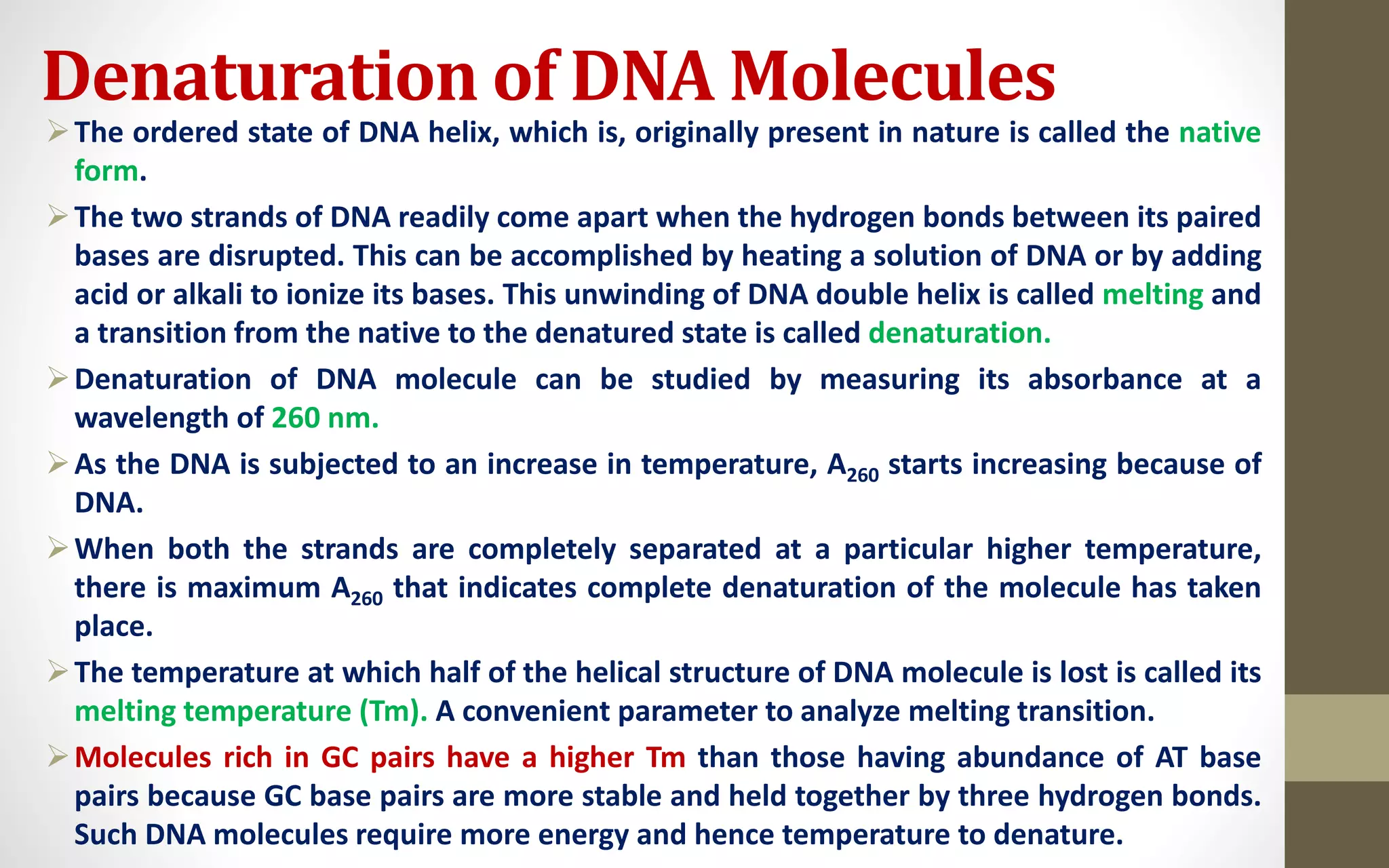DNA Denaturation and Renaturation, Cot curves | PPTX