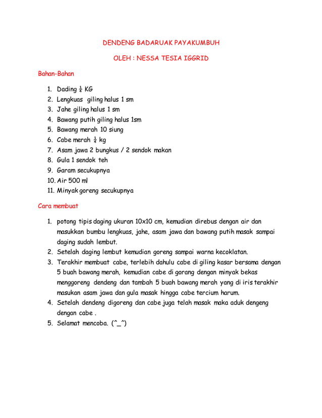 Dendeng badaruak payakumbuh | PDF