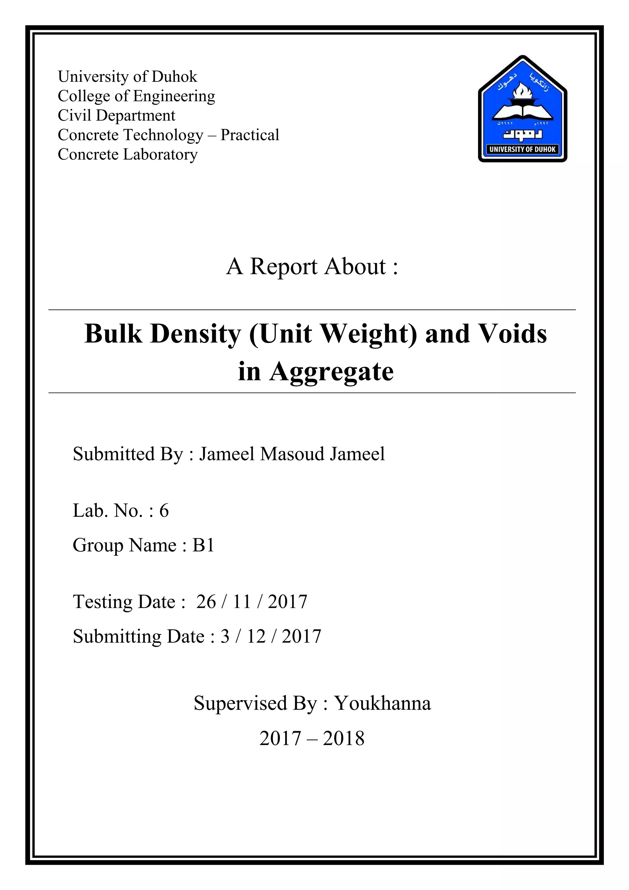 Bulk Density & Voids in Aggregate | Jameel Academy | PDF