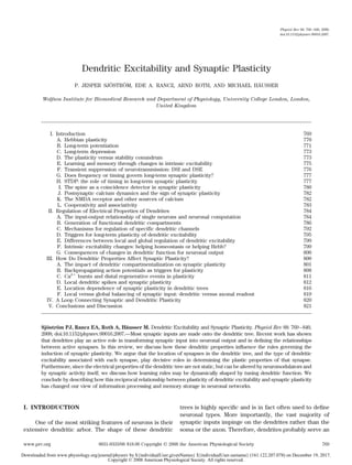 Dendritic excitability and synaptic plasticity | PDF