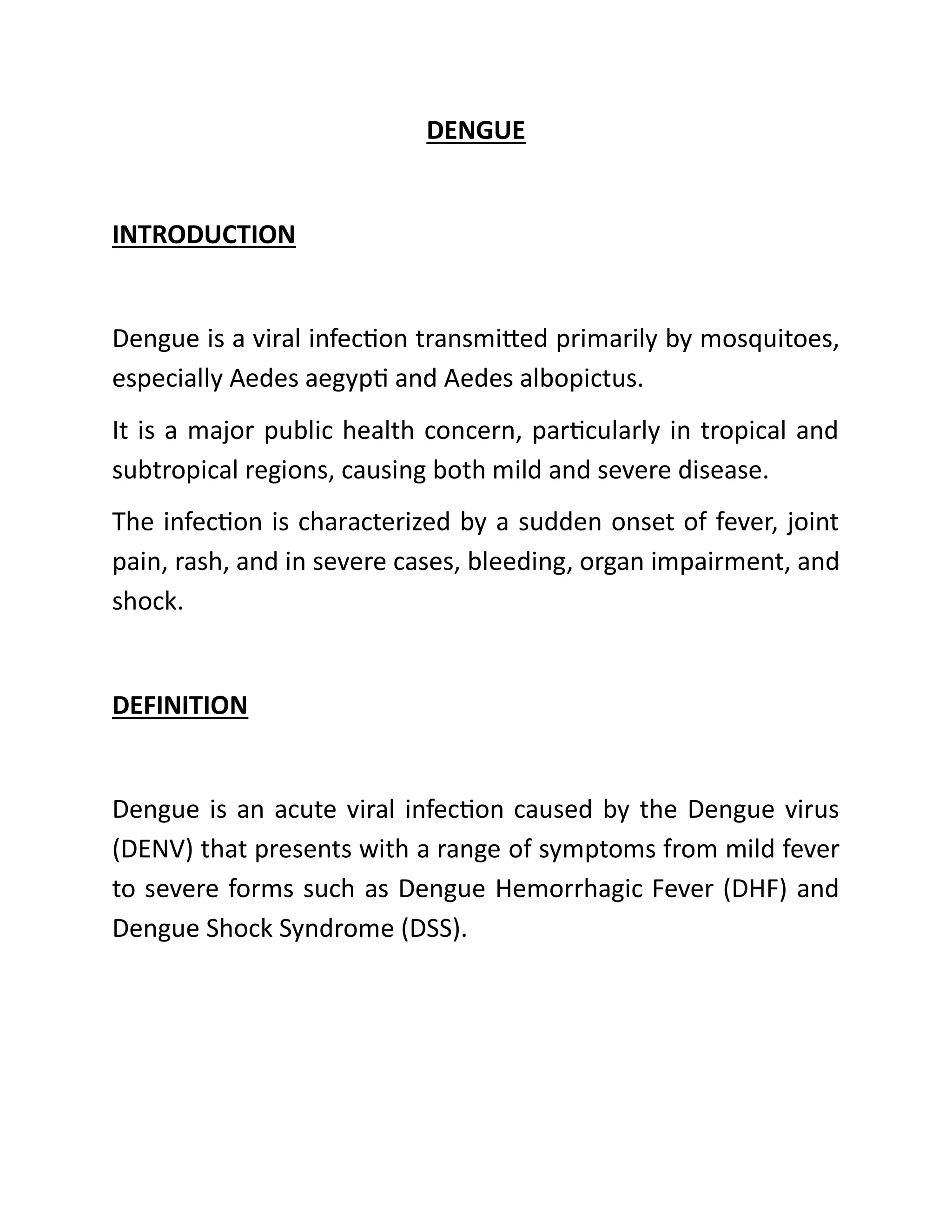 DENGUE VIRUS INTRODUCTION AND TYPES OF DENGU | PDF