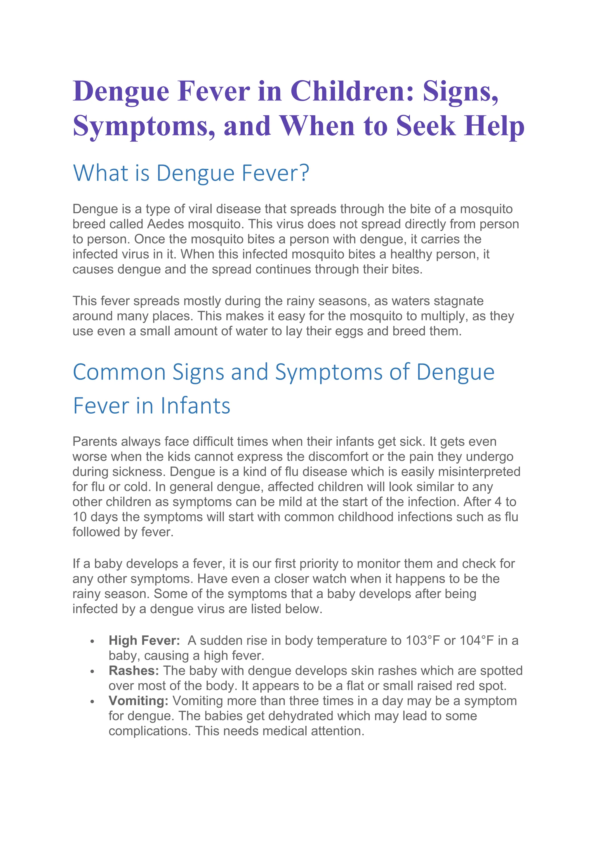 Dengue Fever in Children: Signs, Symptoms, and When to Seek Help | DOCX