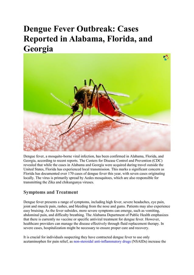Dengue Fever Outbreak: Cases Reported in Alabama, Florida, and Georgia ...