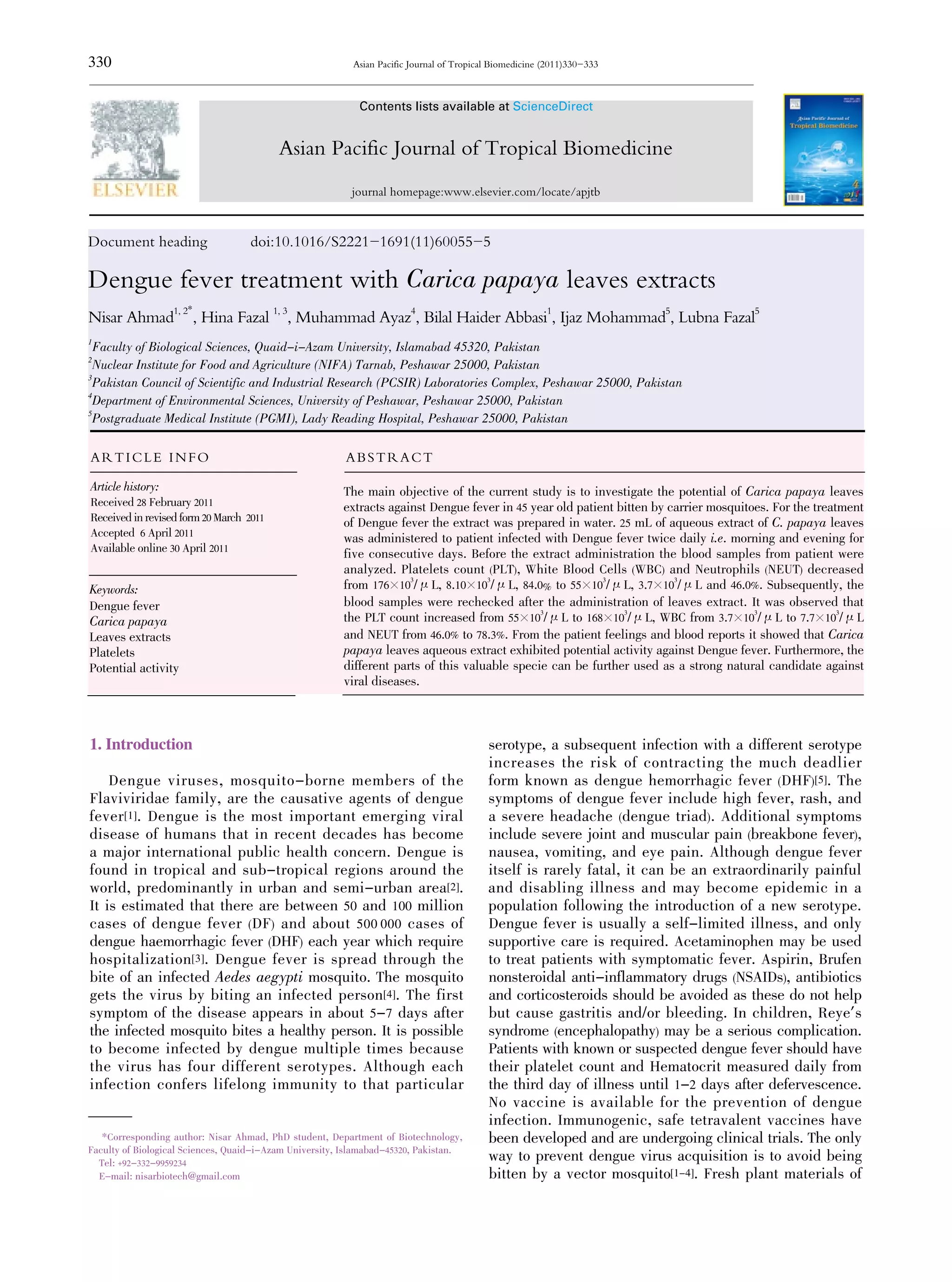 Dengue fever treatment with carica papaya leaves extracts | PDF | Herbs ...