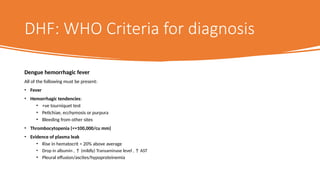 DENGUE FEVER PRESENTATION, EXAMINATION, DIAGNOSTIC TESTS & MANAGEMENT ...