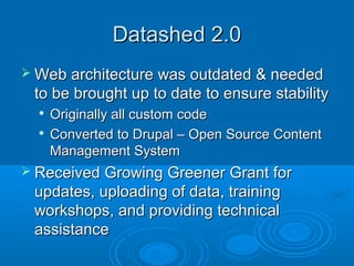 Cliff Denhom, Stream Restoration Inc., "Datashed Overview and Q&A" | PPT