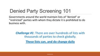 Denied party screening 2016 webinar final | PDF