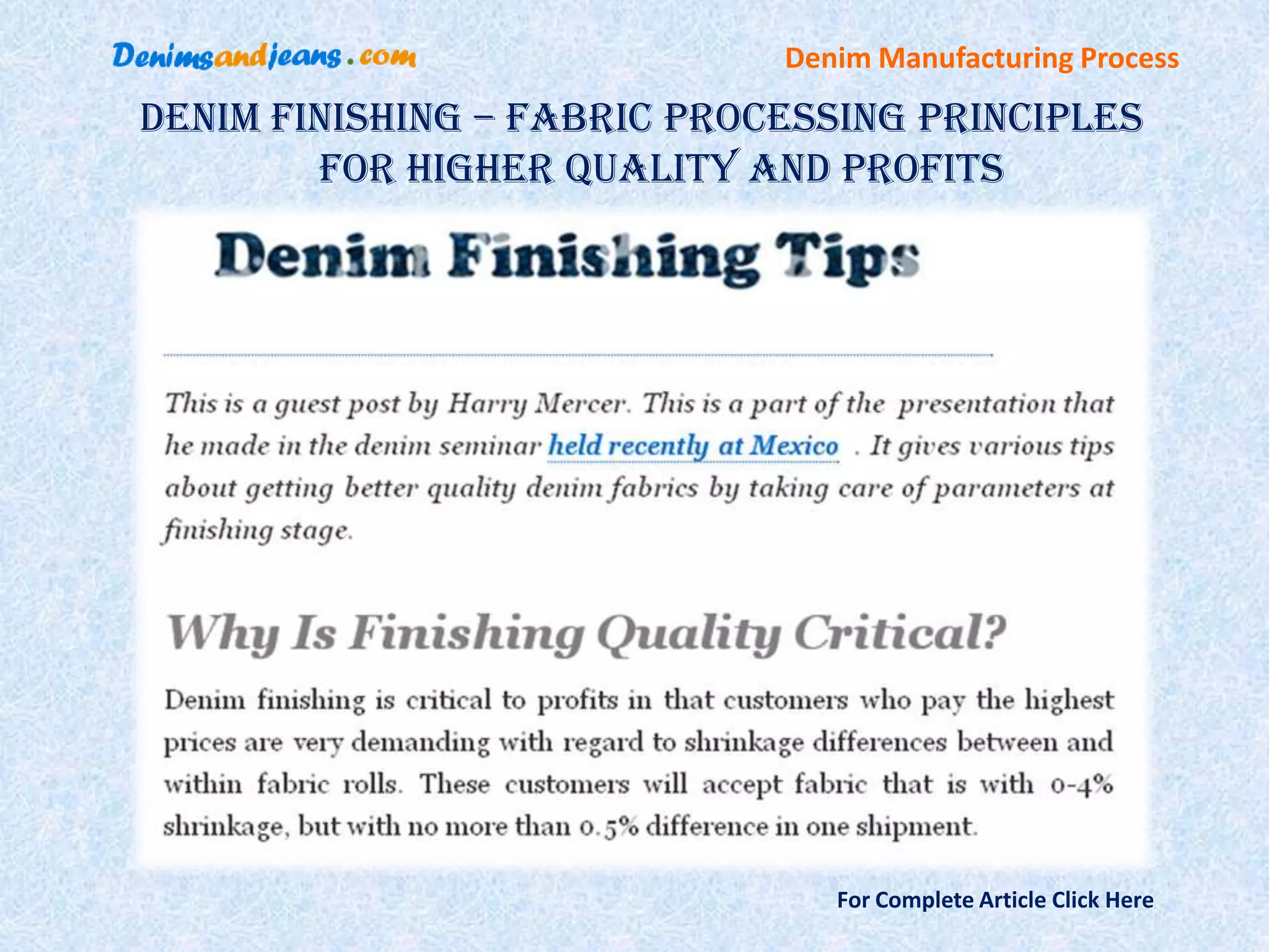 Denim Production Process | PPTX