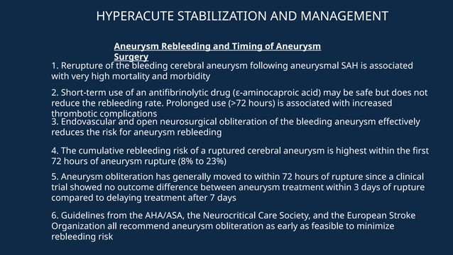 Subarachnoid Hemorrhage, Management and treatment | PPTX