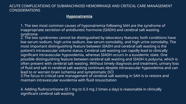 Subarachnoid Hemorrhage, Management and treatment | PPTX