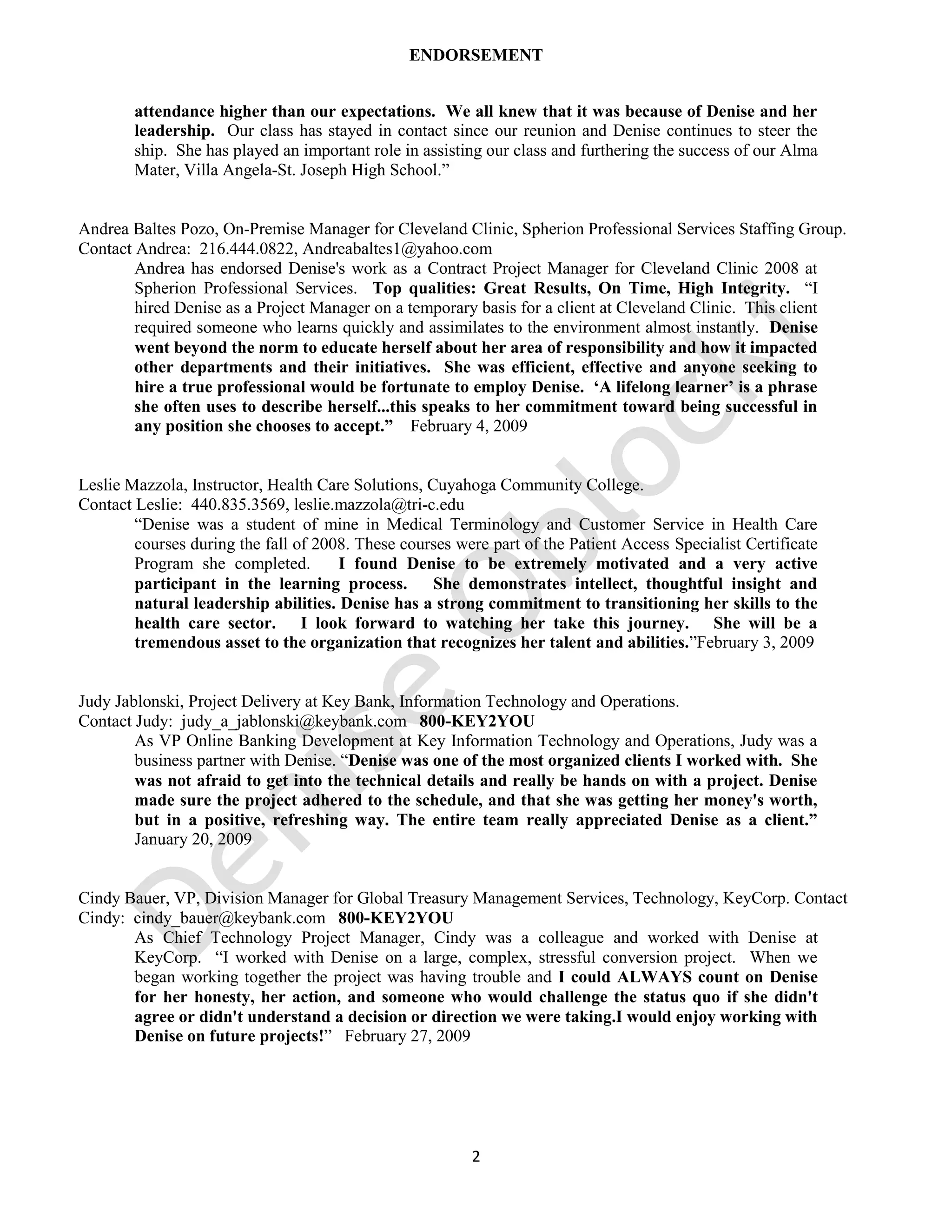 Denise Oblocki Endorsements | PDF