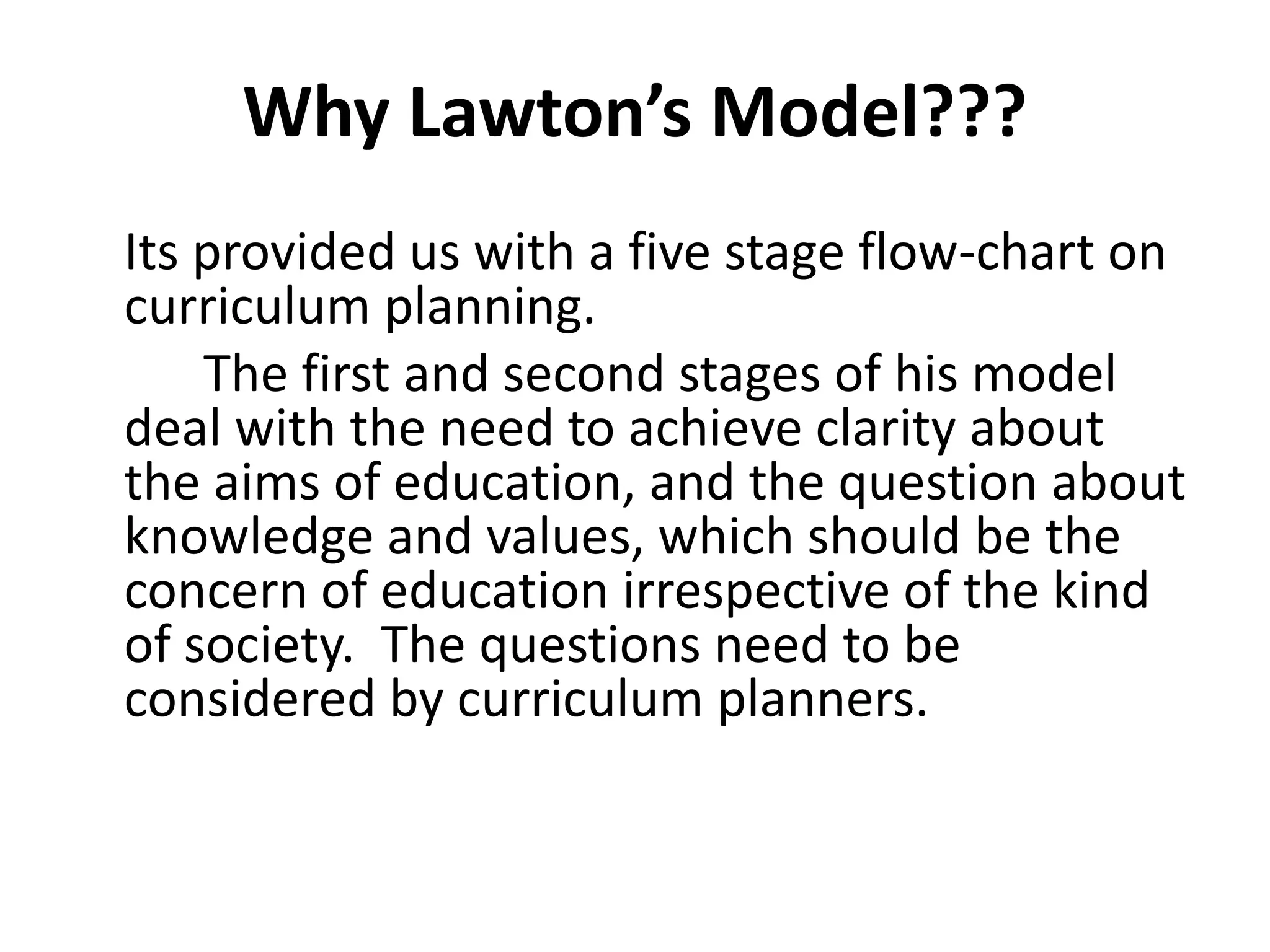 Denis lawton model of the curriculum process | PPTX | Professional ...