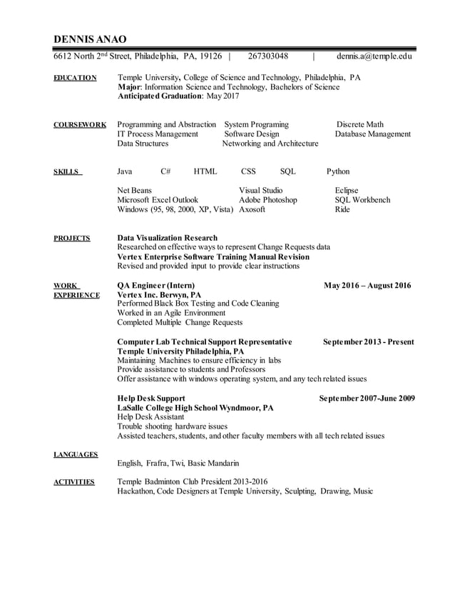Dennis Anao Resume | PDF
