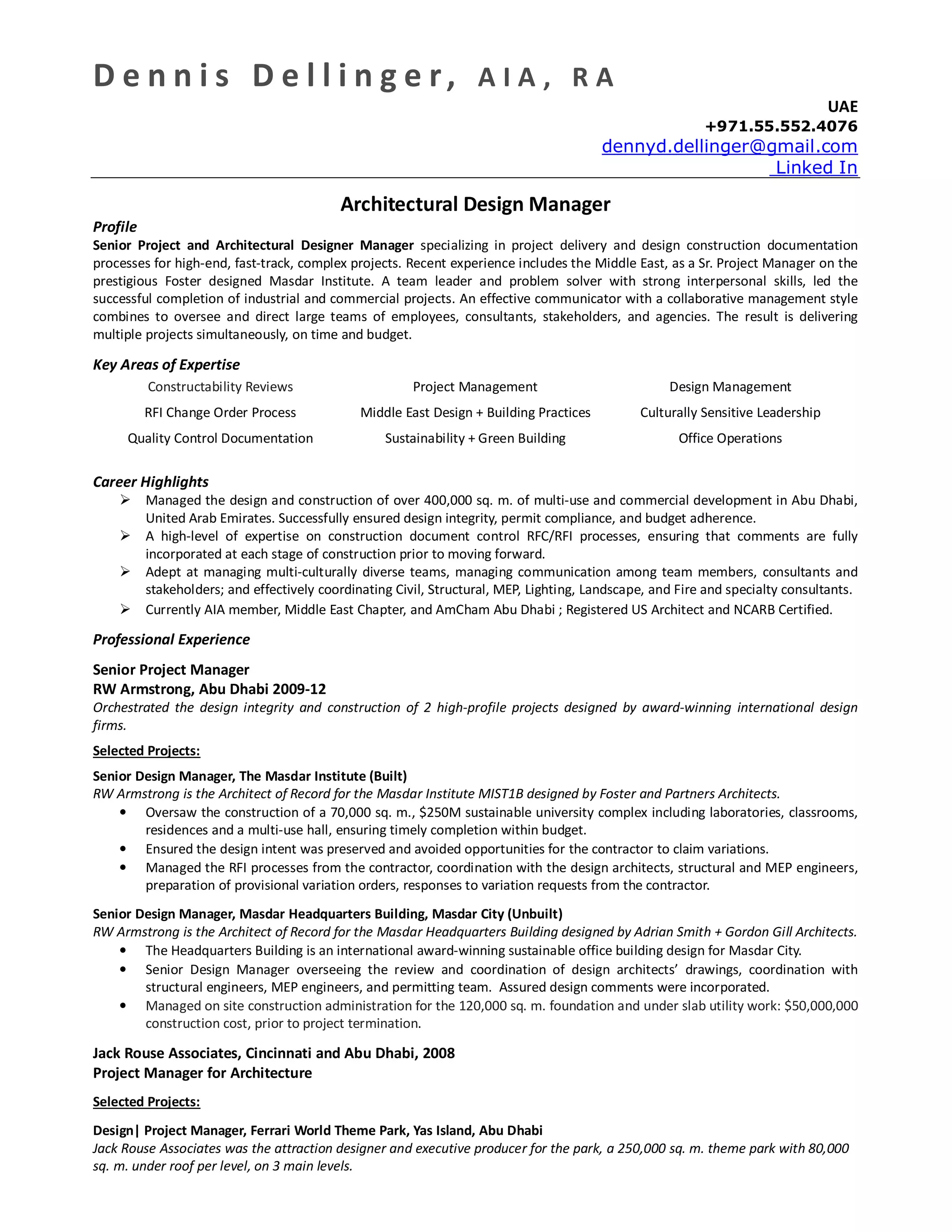 Denny Dellinger, Aia Resume | PDF