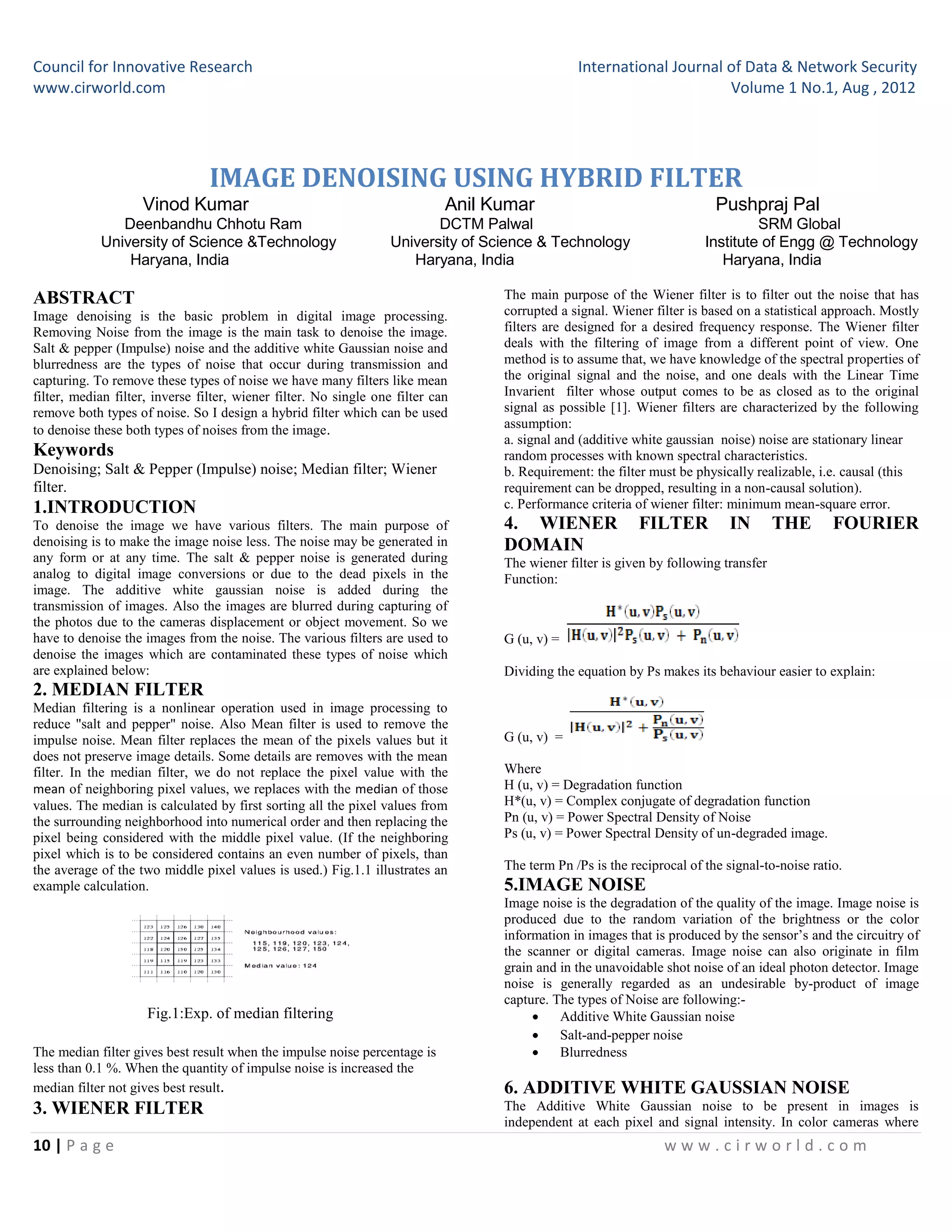 IMAGE DENOISING USING HYBRID FILTER | PDF