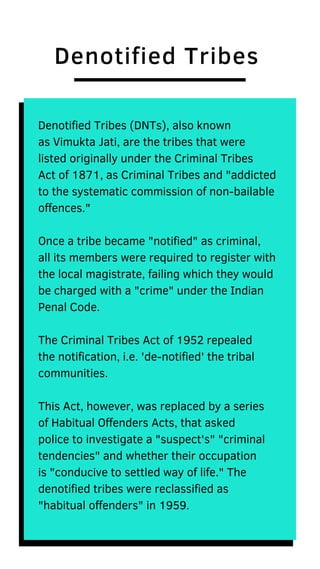 Denotified Tribes and Nomadic Tribes | PDF