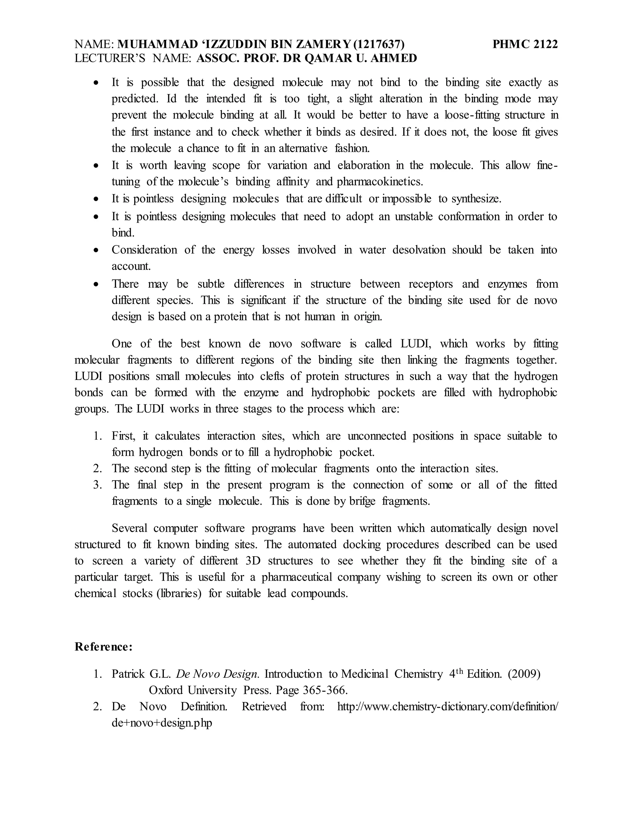 De novo drug design assignment | DOCX