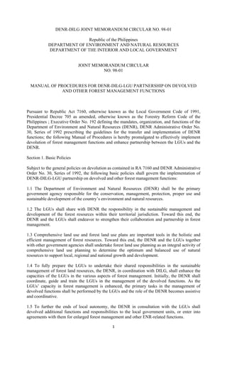 DENR-DILG JOINT MEMORANDUM CIRCULAR NO. 98-01 | PDF