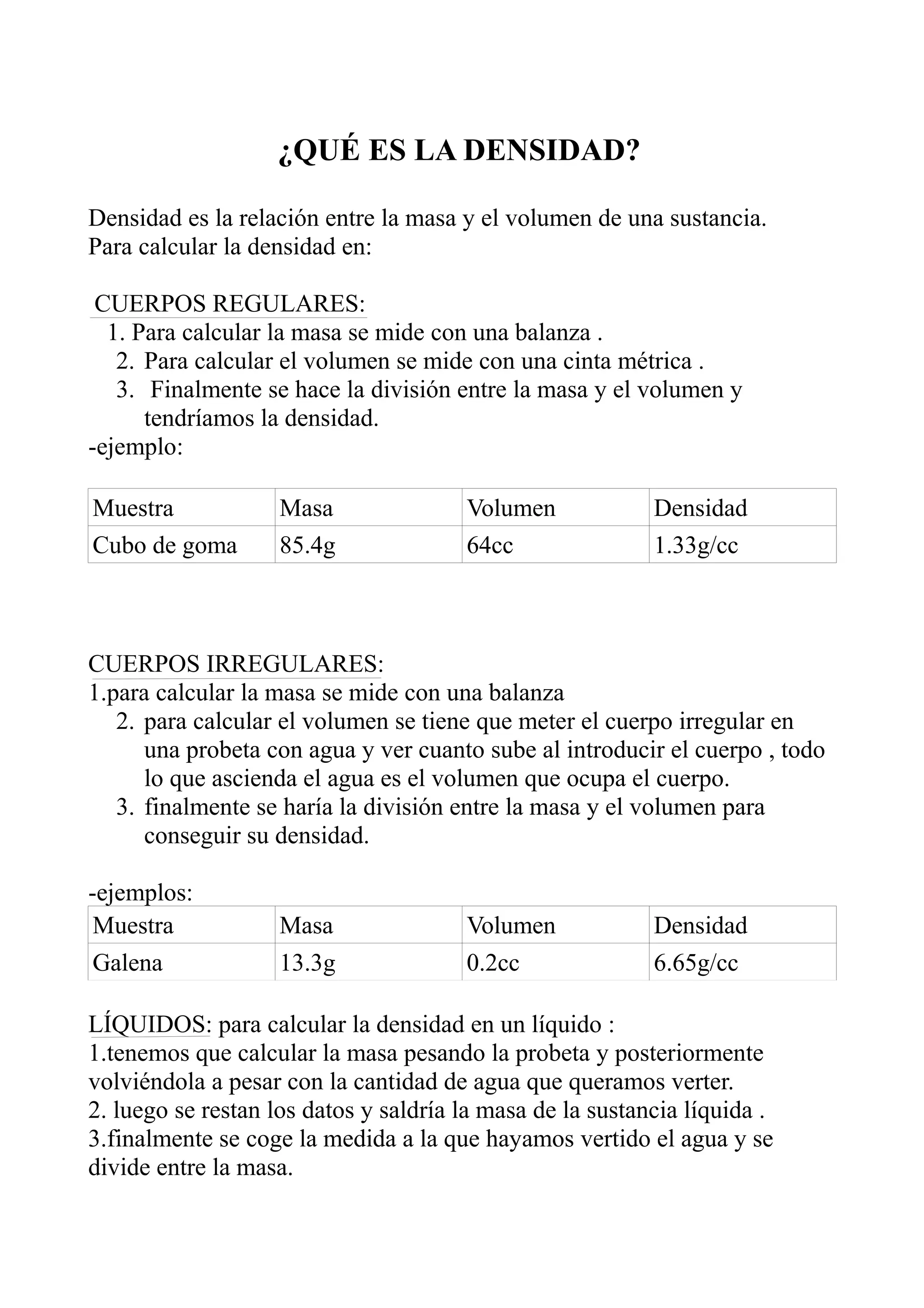 Hoja De Trabajo Con Problemas Prácticos De Densidad Taller Sobre